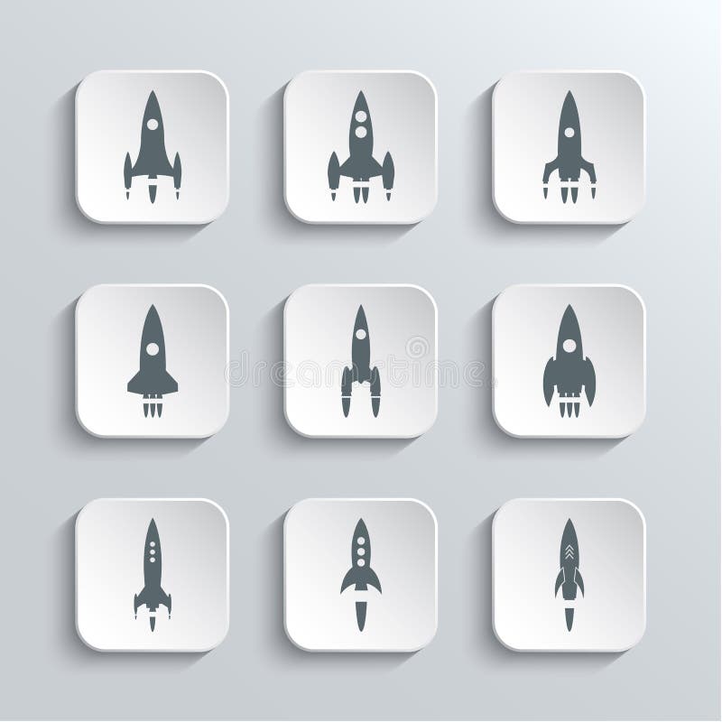 Rocket Spaceship Web Icons Set Stock Vector - Illustration of shuttle ...