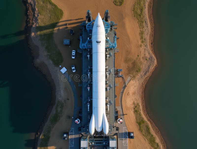 Rocket Standing on Launch Pad, Pre-flight Check, Top Down View Stock ...