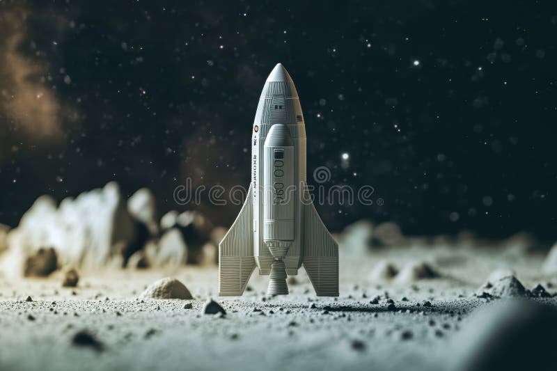 Rocket Stands Lunar Surface Under Starry Sky Night Stock Photos - Free ...