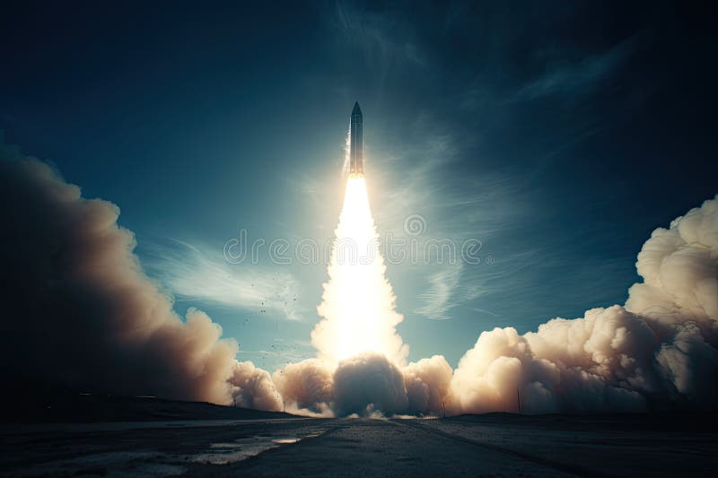 Rocket Stars into Space. Spaceship Takes Off into the Sky on a Mission ... Rocket Stars into Space. Spaceship Takes Off into the Sky on a Mission ...
