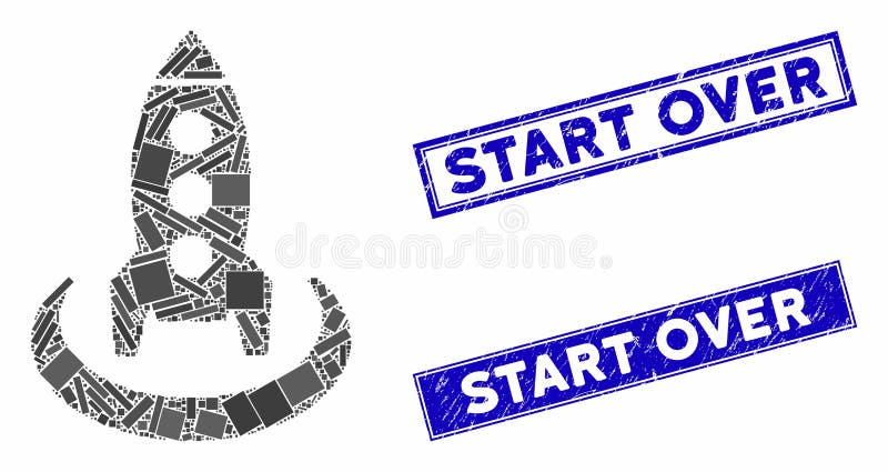 Rocket Start Position Mosaic and Grunge Rectangle Start Over Stamps ...