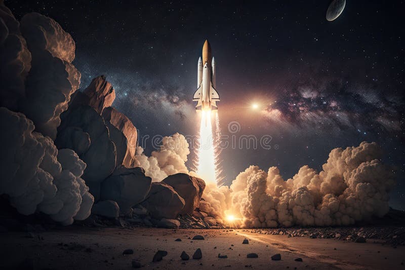 Rocket Start, with View of Outer Space, and Stars Visible in the ...