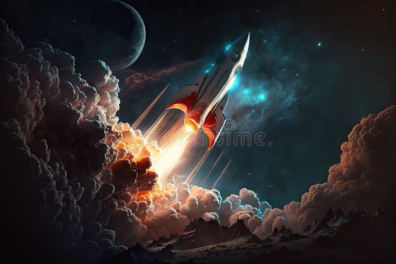 Rocket Start with View of the Stars in Deep Space Stock Illustration ...
