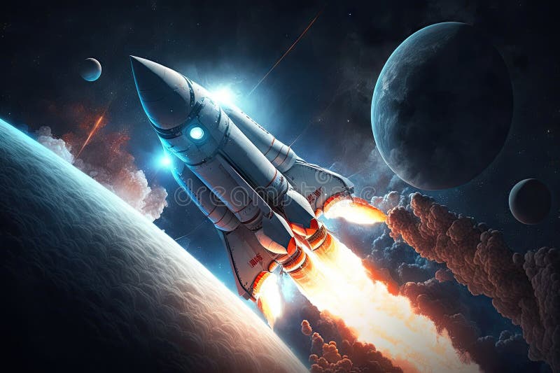 Rocket Start with View of the Stars in Deep Space Stock Illustration ...