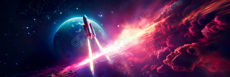 Rocket Starting Its Space Exploration Mission, with the Starry Sky As a ...