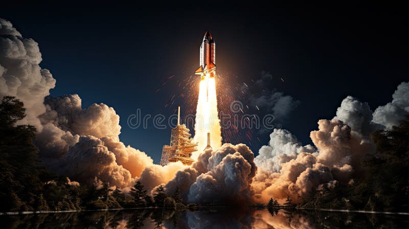 Rocket Starts Into Space Travel Mars New Space Rocket Lift Off Space