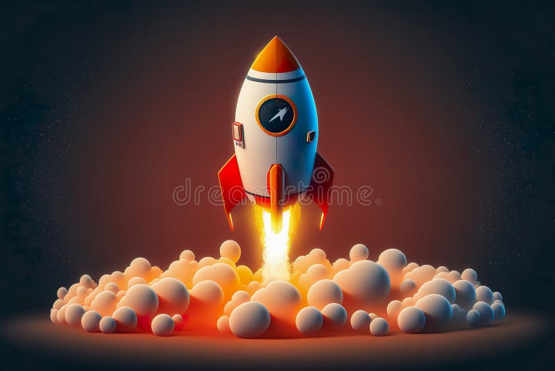 Rocket Starts Taking Off from Cardboard Box. Stock Illustration ...