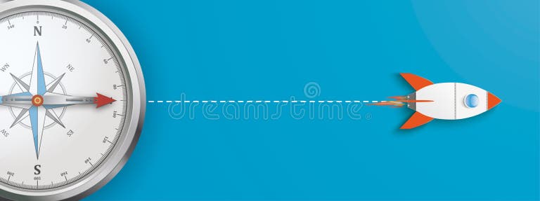 Rocket Startup Orientation Compass Blue Header Stock Vector ...