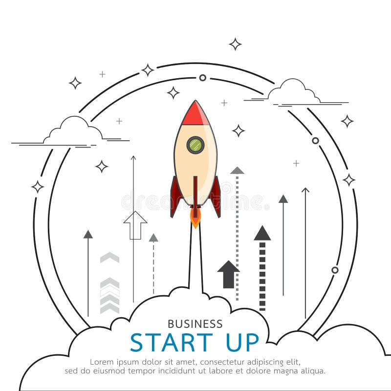Rocket Style in Business Concept Flat Line Design. Stock Illustration ...
