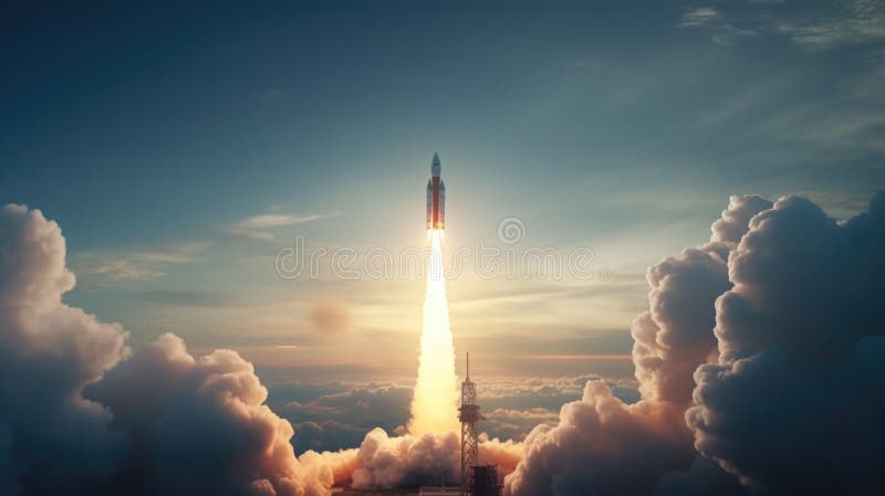 Rocket Successfully Launched into Space. Spaceship Takes Off into the ...