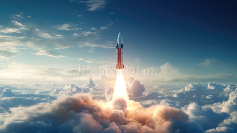 Rocket Successfully Launched into Space. Spaceship Takes Off into the ...