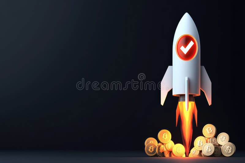 The Rocket is Surrounded by a Large Pile of Coins, Concept of Business ...