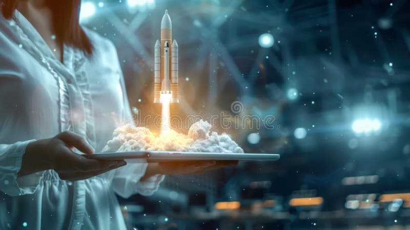The Rocket on Tablet Launch. AI Generated Stock Photo - Image of ...