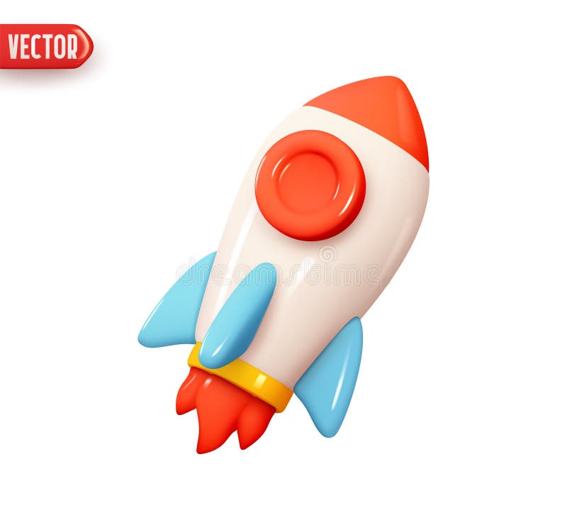 Rocket Take Off Up. Flight Spaceship. Realistic 3d Design Element in ...