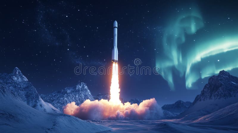A Rocket Takes Off from a Mountainside Platform Under the Glow of the ...