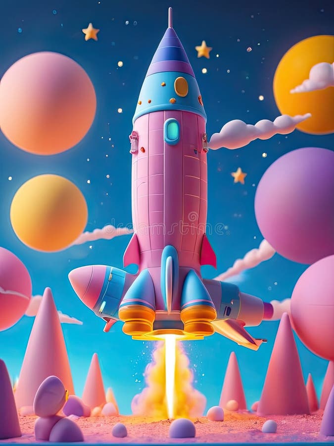 The Rocket Takes Off from the Planet. Colorful Bright Modern Style ...