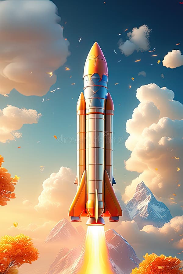The Rocket Takes Off from the Planet. Colorful Bright Modern Style ...