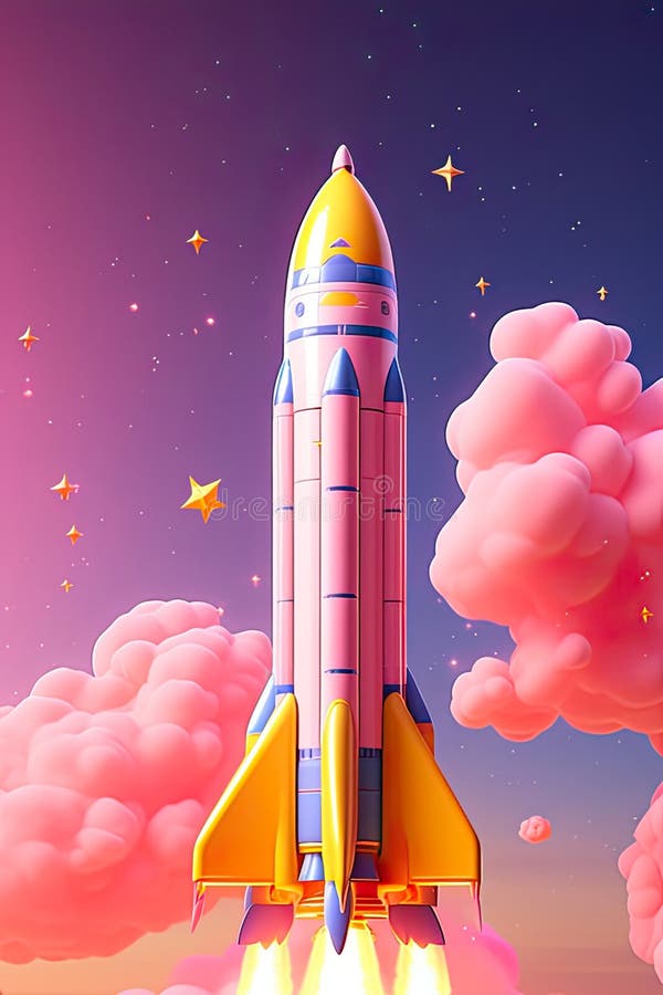 The Rocket Takes Off from the Planet. Colorful Bright Modern Style ...