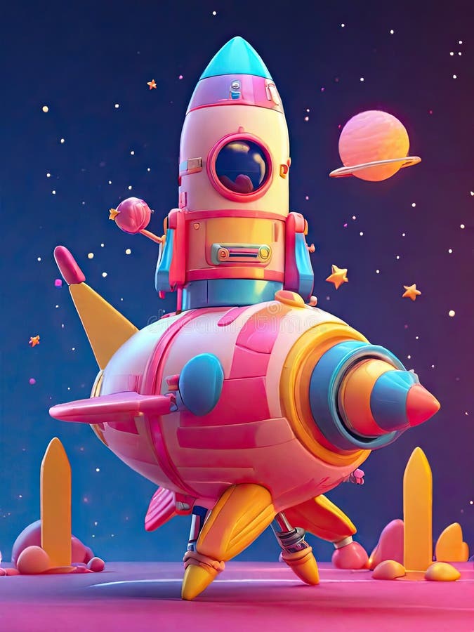 The Rocket Takes Off from the Planet. Colorful Bright Modern Style ...
