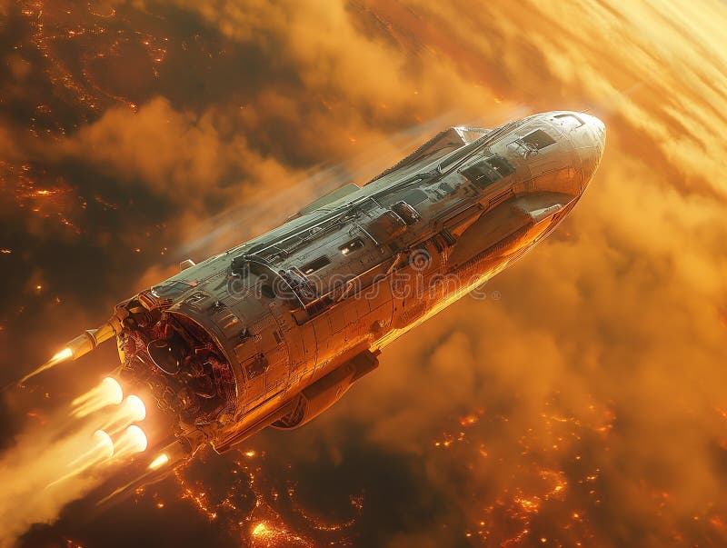 Rocket Takes Off in the Sky. Spaceship Begins the Mission Stock Image ...