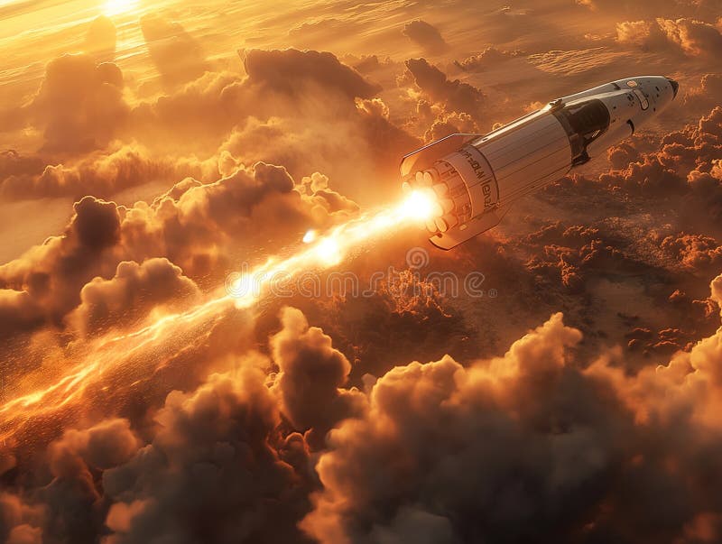 Rocket Takes Off in the Sky. Spaceship Begins the Mission Stock Image ...