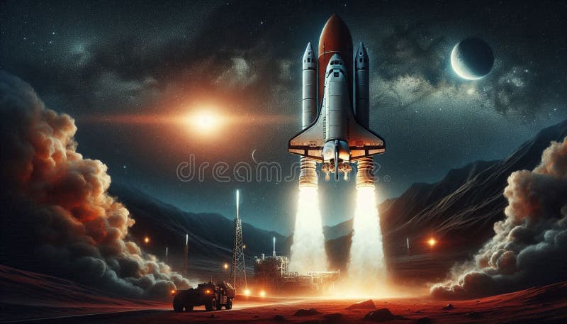 Rocket Takes Off in the Starry Sky Stock Illustration - Illustration of ...