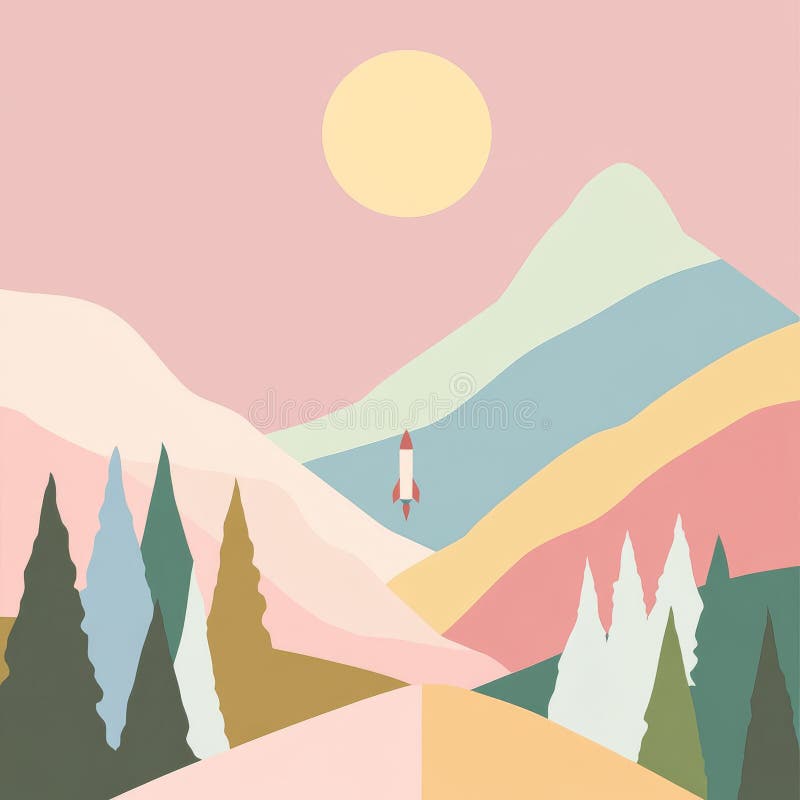 A Rocket Takes Off into a Vibrant, Abstract Scenery Stock Photo - Image ...