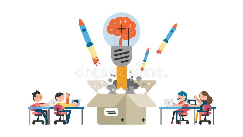 Rocket Taking Off from the Box, Illustration of Box Thinking for ...