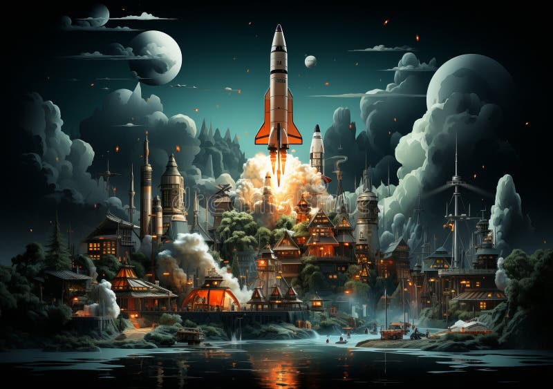 A Rocket Taking Off with Cameras and Drones. AI Generated Stock ...