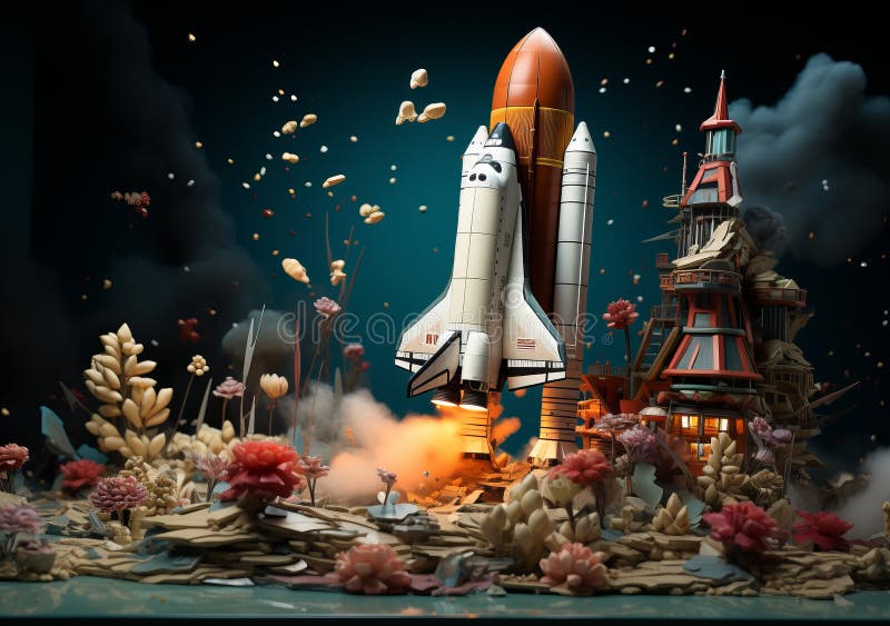 A Rocket Taking Off with Cameras and Drones. AI Generated Stock ...