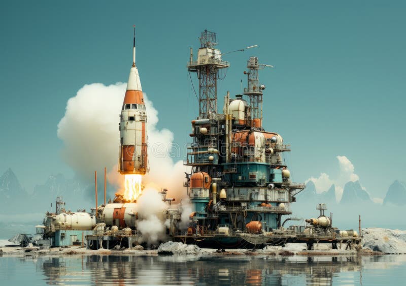 A Rocket Taking Off with Cameras and Drones. AI Generated Stock ...