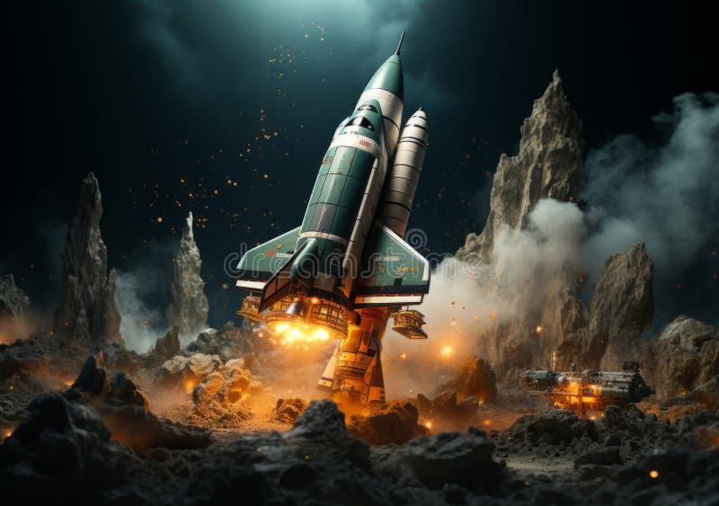 A Rocket Taking Off with Cameras and Drones. AI Generated Stock ...
