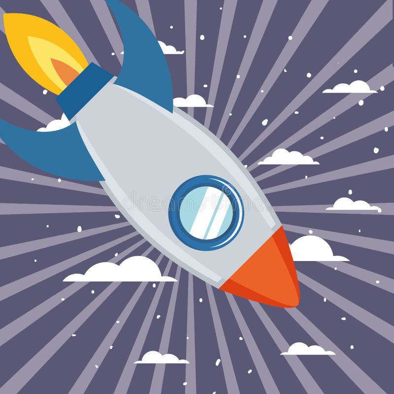 Rocket Taking Off with Clouds of Background Stock Vector - Illustration ...