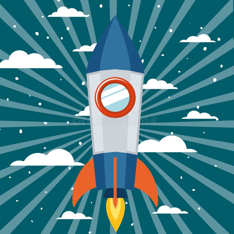 Rocket Taking Off with Clouds of Background Stock Vector - Illustration ...