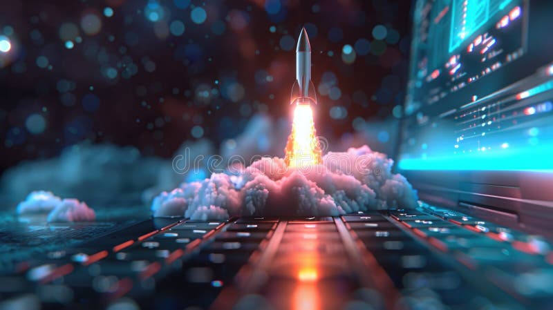 A Rocket Taking Off from a Computer Screen Stock Image - Image of ...