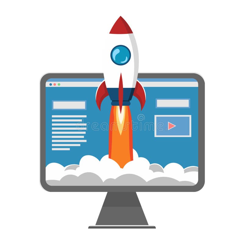 Rocket Taking Off from Computer Screen, Symbol of New Business Start Up ...
