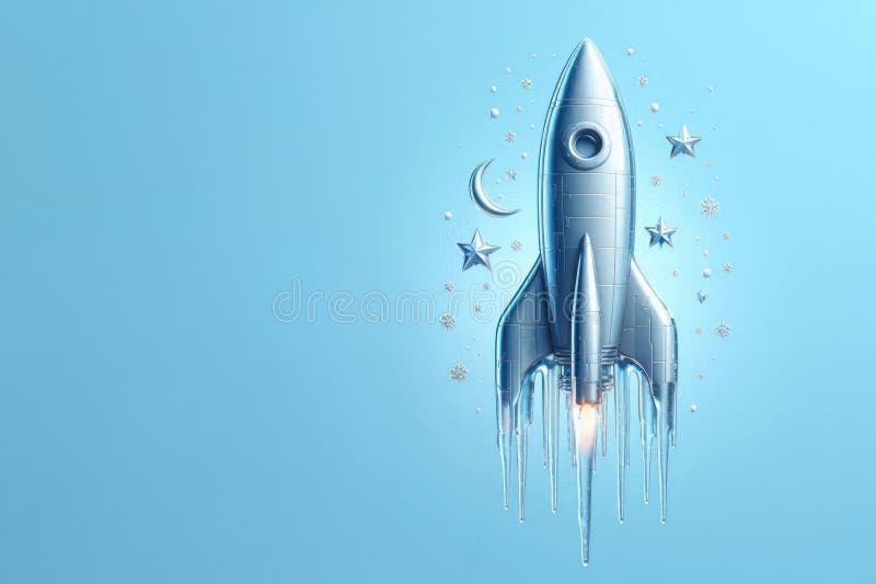 A Rocket Taking Off Covered with Ice. Space for Text. Stock Image ...