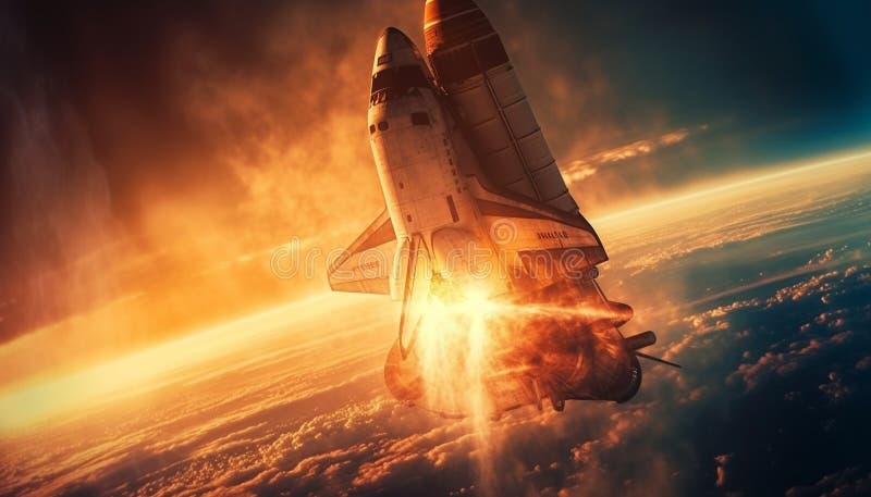 Rocket Taking Off at Dusk, Propelling Towards the Stratosphere ...