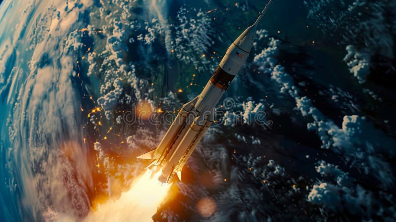 A Rocket is Taking Off from the Earth Stock Photo - Image of orbit ...