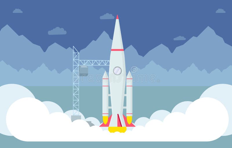 Rocket Taking Off Flat Vector Illustration. Spaceship Takeoff Testing ...