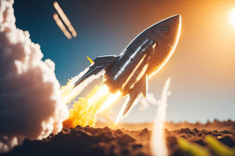 Rocket Taking Off and Flying with Copy Space. Ai Generative Stock ...