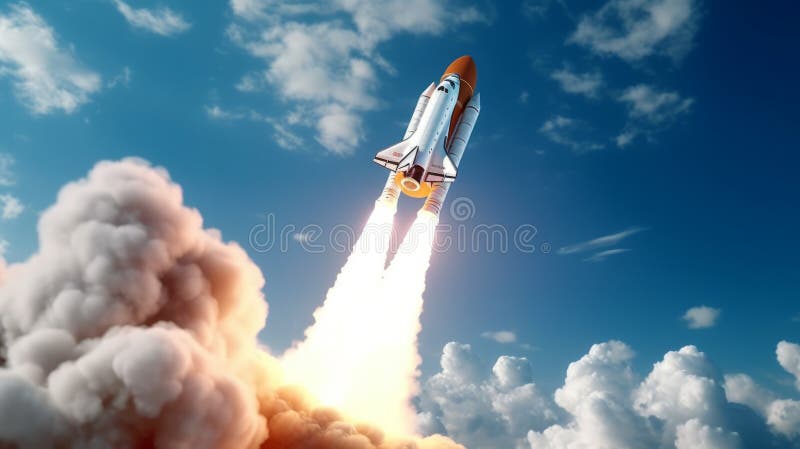 Rocket Taking Off and Flying with Copy Space. Generative AI Stock ...