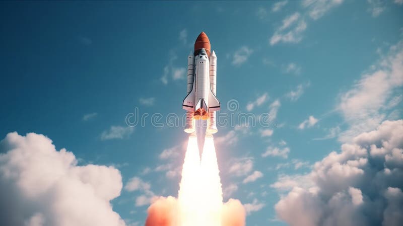 Rocket Taking Off and Flying with Copy Space. Generative AI Stock ...