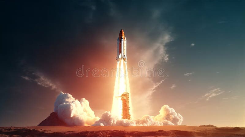 Rocket Taking Off and Flying with Copy Space. Generative AI Stock ...