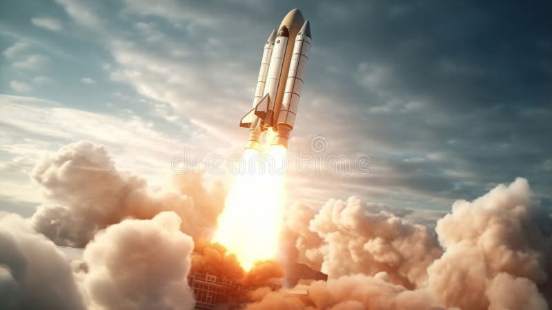 Rocket Taking Off and Flying with Copy Space. Generative AI Stock ...