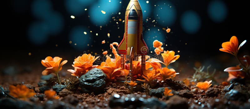 Rocket Taking Off from the Ground Stock Illustration - Illustration of ...