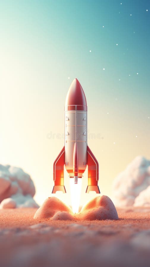 A Rocket is Taking Off from the Ground in a Desert, AI Stock ...