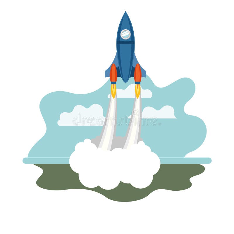 Rocket Taking Off in Landscape of Background Stock Vector ...