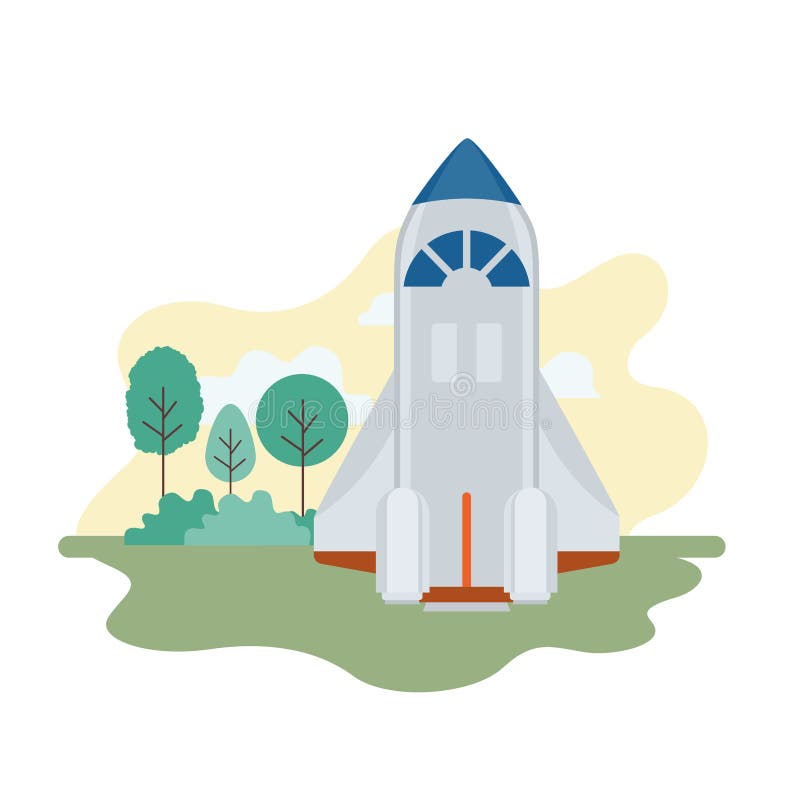 Rocket Taking Off in Landscape of Background Stock Vector ...