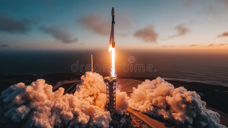 Rocket Taking Off from Launch Platform, Showcasing Powerful Ascent and ...